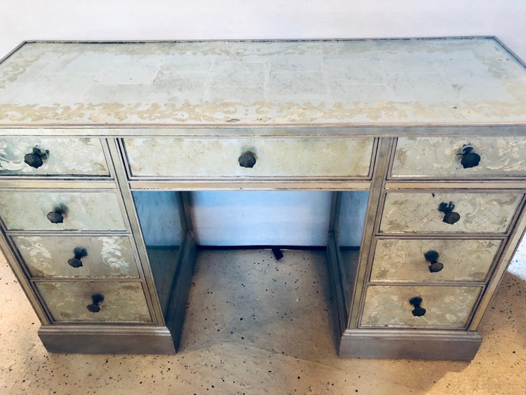 Art Deco Era Mirrored Reversed Paint Decorated Églomisé Desk or Vanity ...