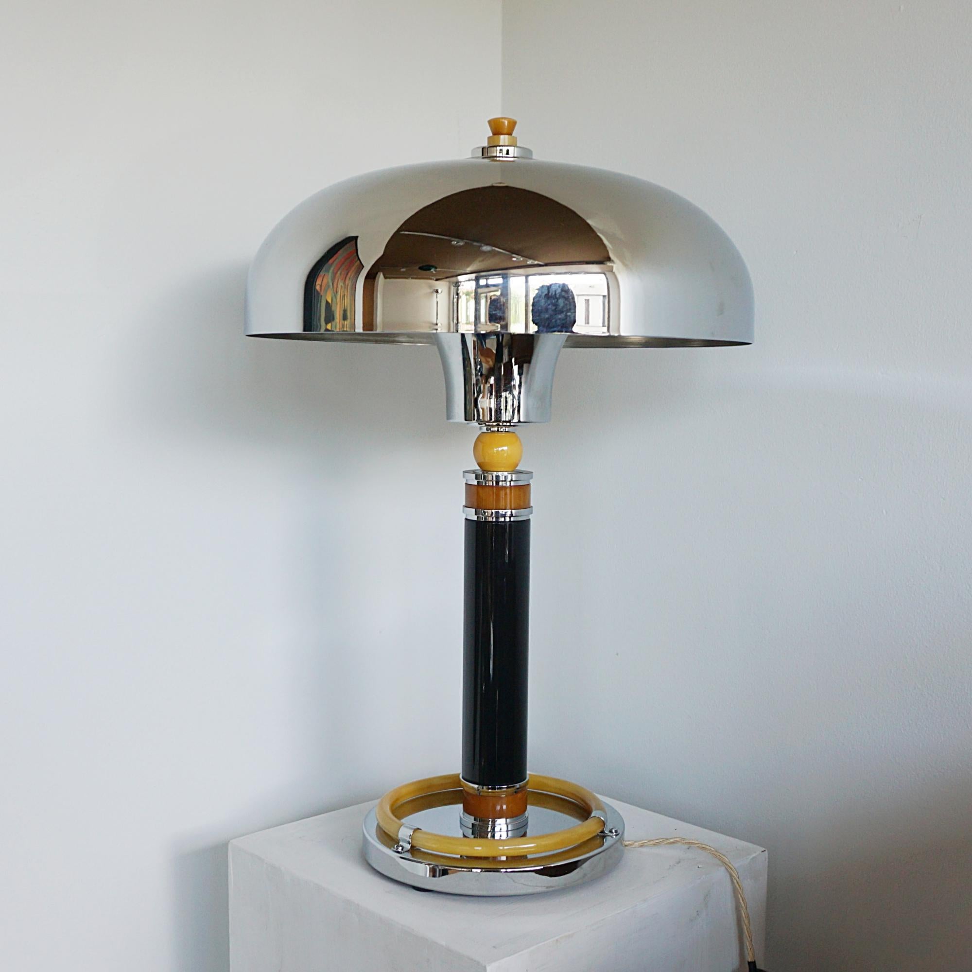 An Art Deco Style Chrome and Bakelite Dome Table Lamp For Sale at 1stDibs