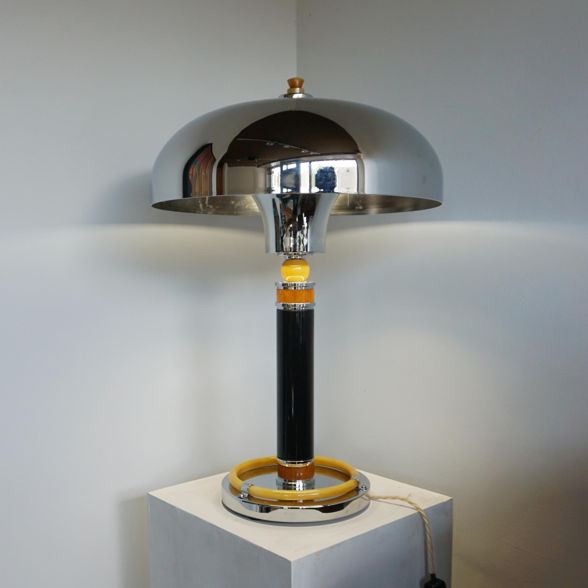 An Art Deco Style Chrome and Bakelite Dome Table Lamp For Sale at 1stDibs
