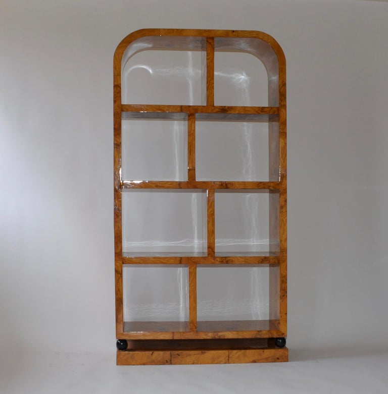 Art Deco Style Walnut Veneer Shelving Unit at 1stDibs