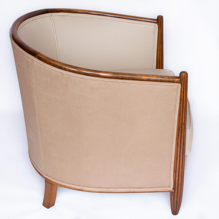 Art Deco Tub Chair in Beechwood and Reupholstered Cream Suede and ...