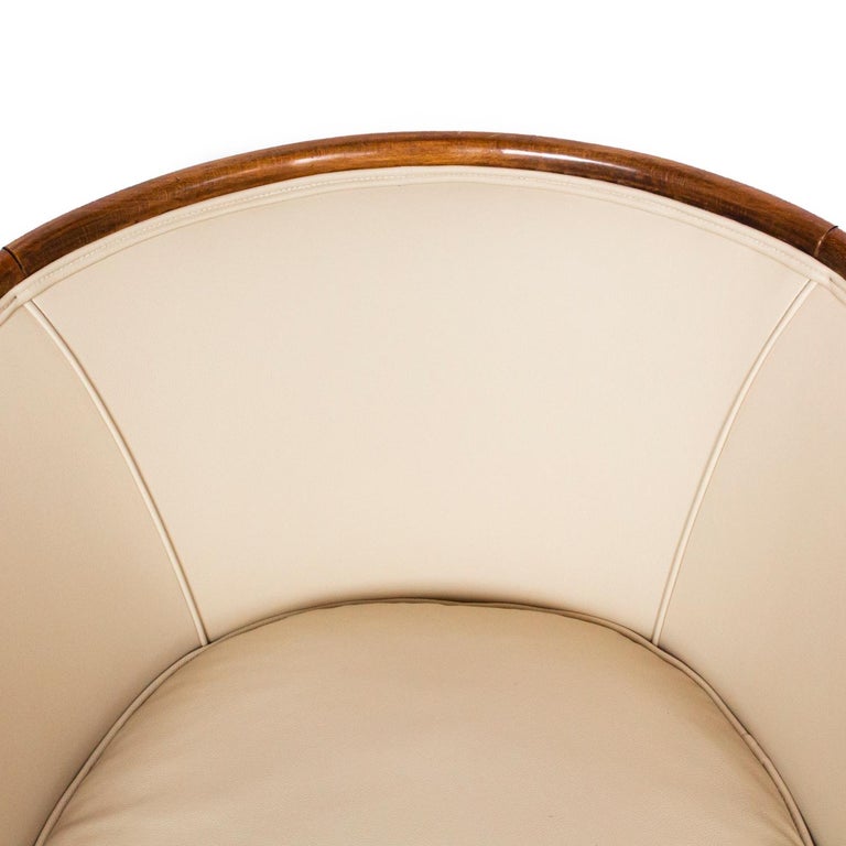 Art Deco Tub Chair in Beechwood and Reupholstered Cream Suede and ...