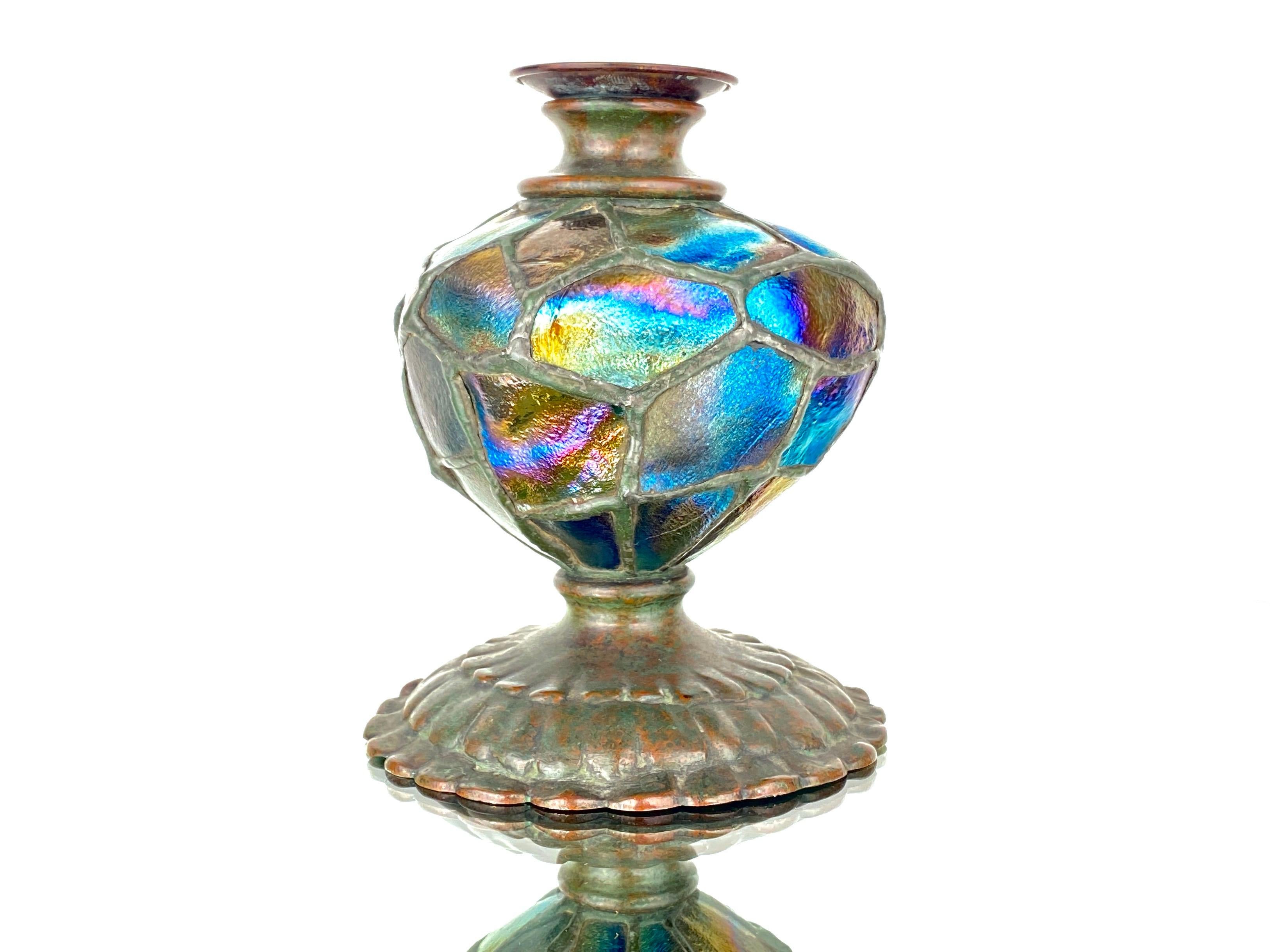 Art Nouveau Bronze and Glass "Turtleback Tile" Candlestick by, Tiffany ...