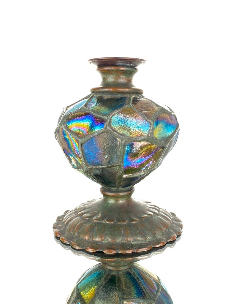 Art Nouveau Bronze and Glass "Turtleback Tile" Candlestick by, Tiffany ...