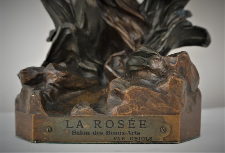 Art Nouveau Bronze Sculpture Table Lamp by Gustave Obiols, 'La Rosee ...