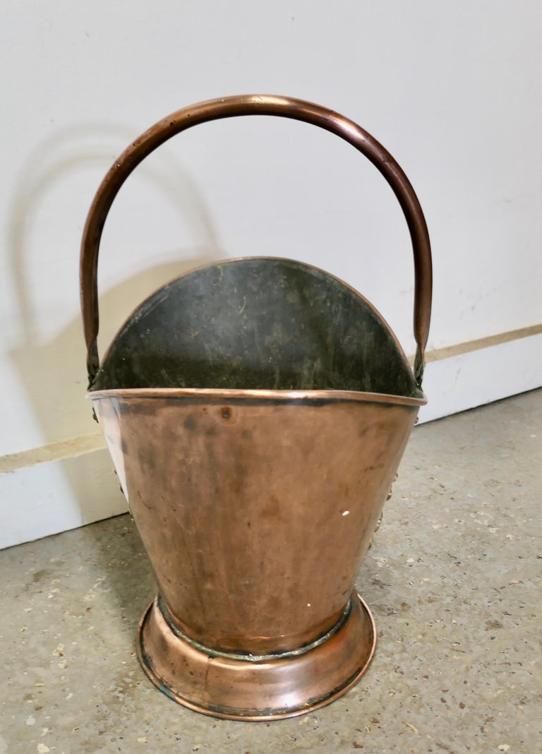 An Art Nouveau Embossed Copper Helmet Coal Scuttle For Sale at 1stDibs