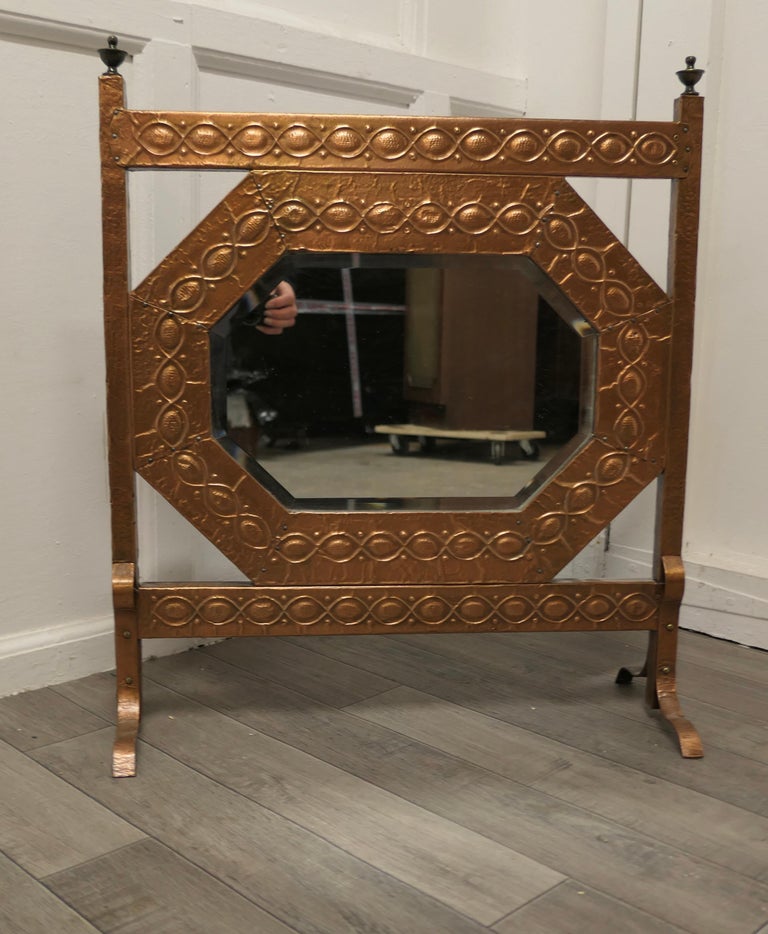 Arts and Crafts Beaten Copper Mirror Fire Screen For Sale at 1stDibs
