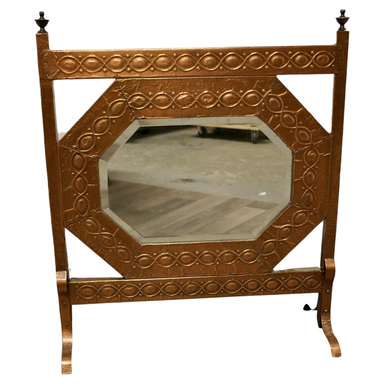 Arts and Crafts Beaten Copper Mirror Fire Screen For Sale at 1stDibs