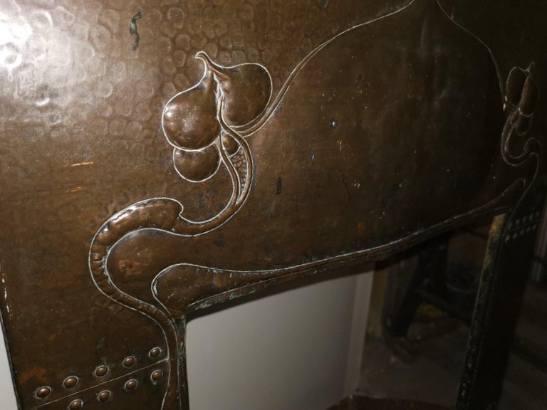 Arts and Crafts Copper Fire Insert with Hand Crafted Stylized Floral ...