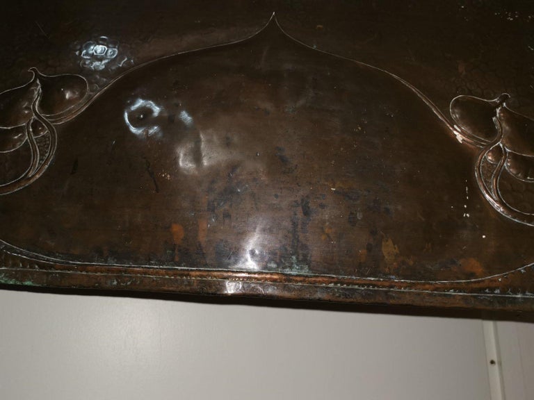 Arts and Crafts Copper Fire Insert with Hand Crafted Stylized Floral ...