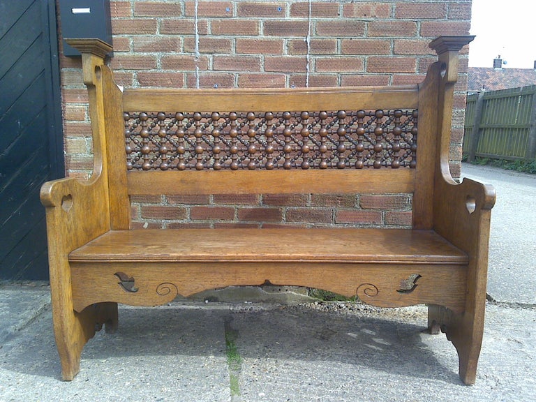 An Arts and Crafts Oak Settle by Liberty and Co with Mashrabiya ...
