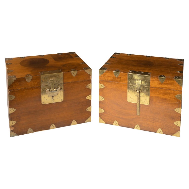 Attractive Pair of Chinese Boxes in Oriental Hardwood For Sale at 1stDibs