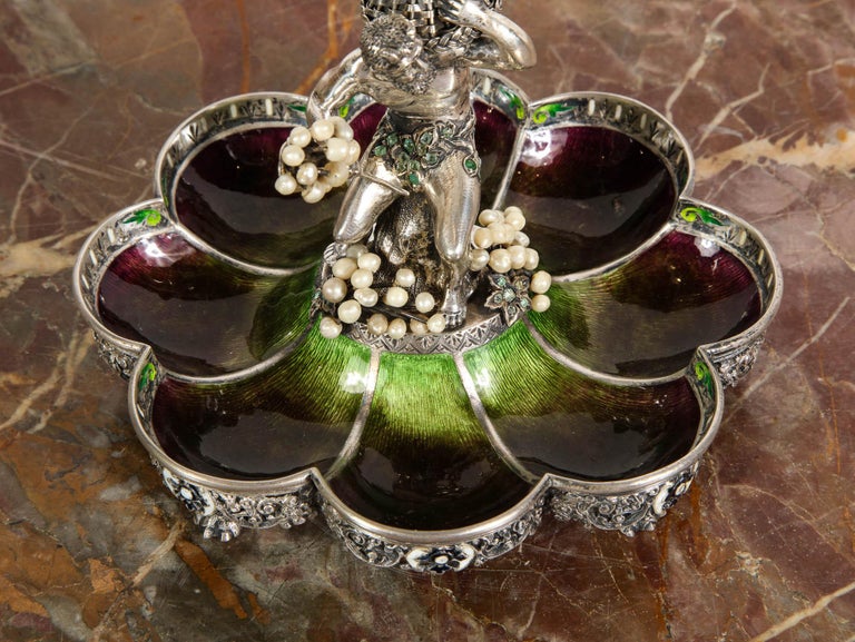 An Austrian / Viennese Silver, Enamel, and Gem-Set Tazza Centerpiece at ...