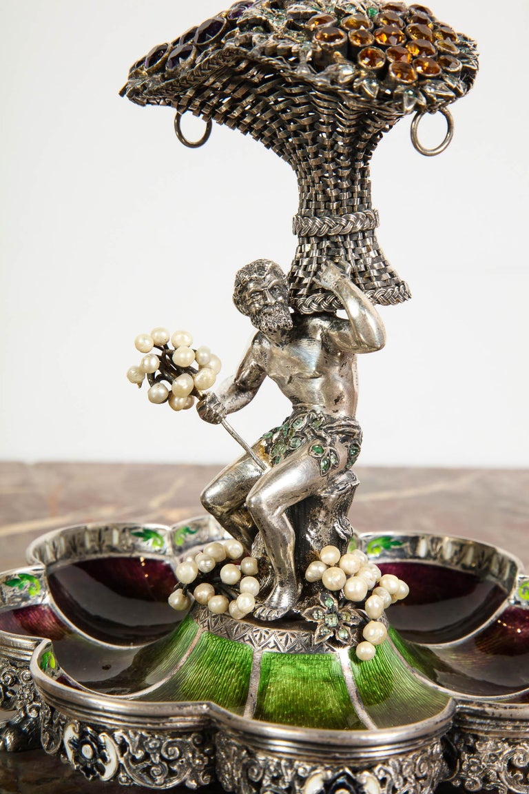 An Austrian / Viennese Silver, Enamel, and Gem-Set Tazza Centerpiece at ...