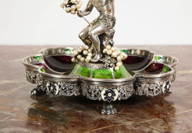 An Austrian / Viennese Silver, Enamel, and Gem-Set Tazza Centerpiece at ...