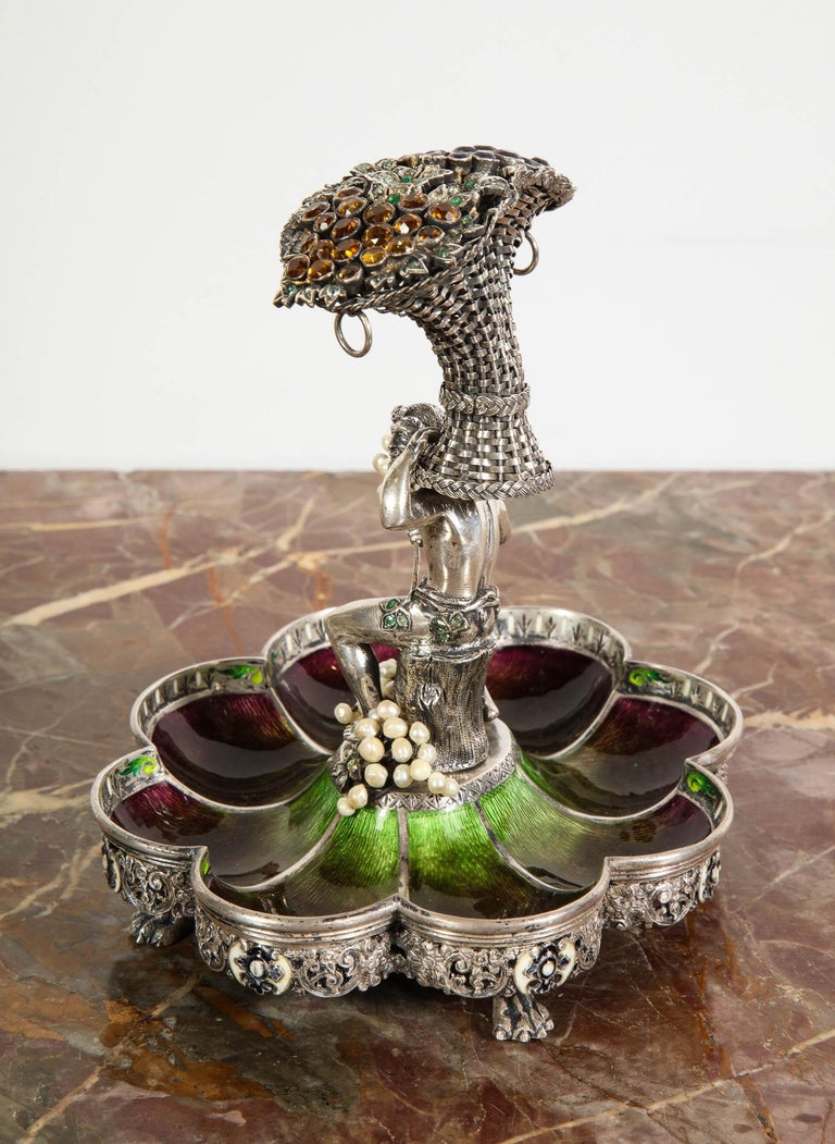 An Austrian / Viennese Silver, Enamel, and Gem-Set Tazza Centerpiece at ...