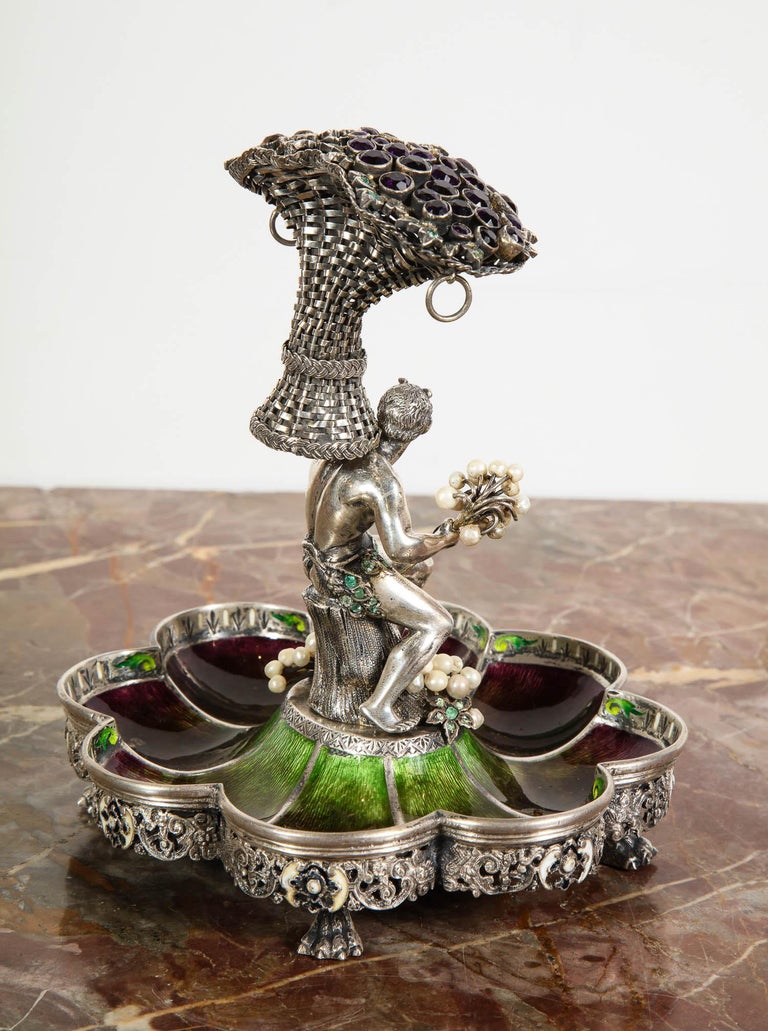 An Austrian / Viennese Silver, Enamel, and Gem-Set Tazza Centerpiece at ...