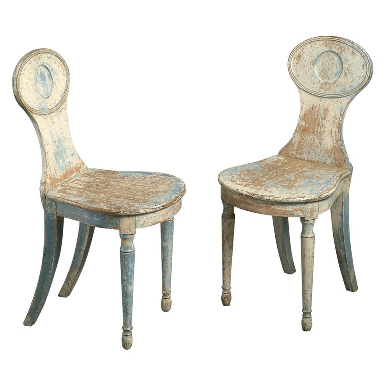Early 19th Century Pair of Regency Painted Hall Chairs by John Gee at ...