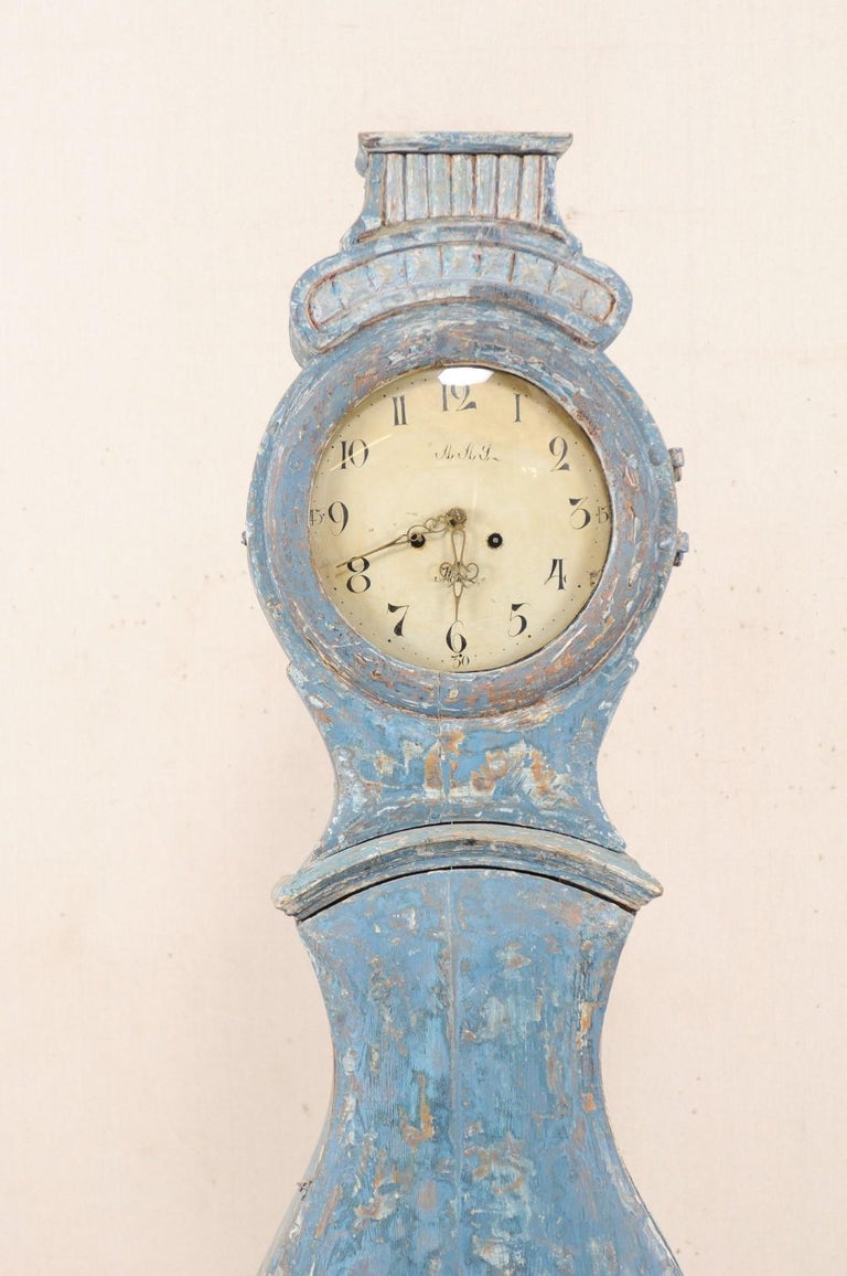 Early 19th Century Swedish Grandfather Clock with Original Blue Color ...