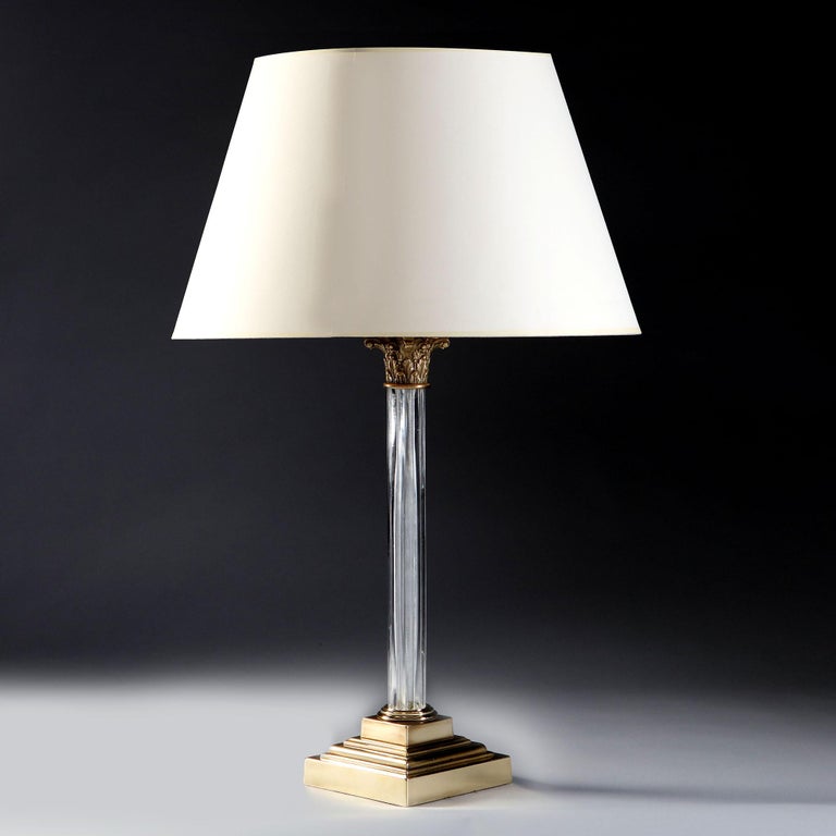 Early 20th Century Glass and Brass Column Table Lamp with Corinthian ...