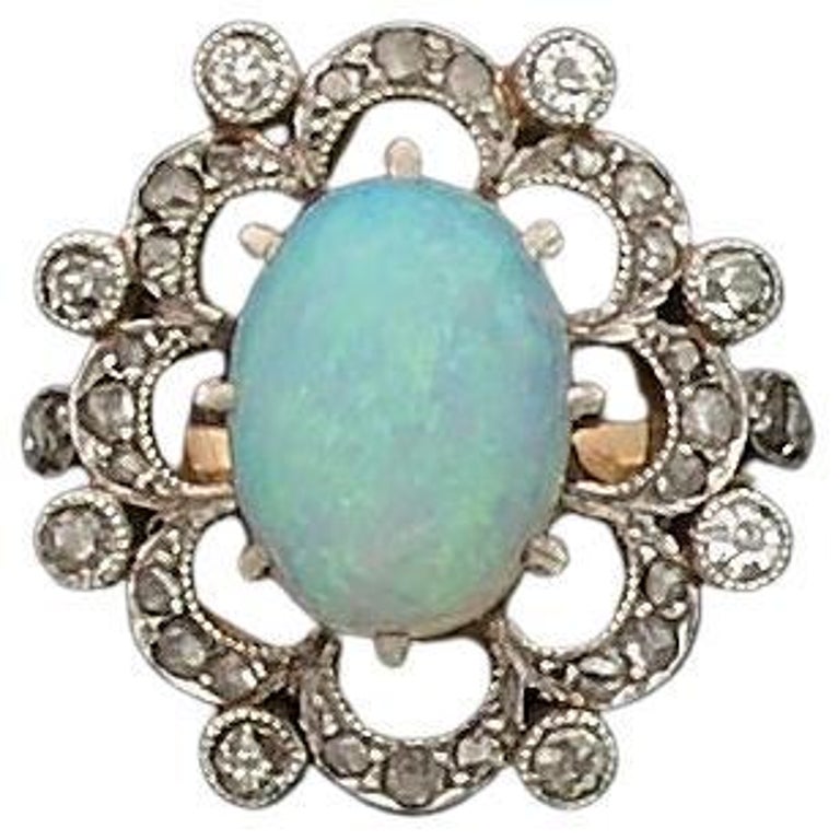 Bague en platine, opale et diamant du dbut du 20e sicle im Angebot bei ...