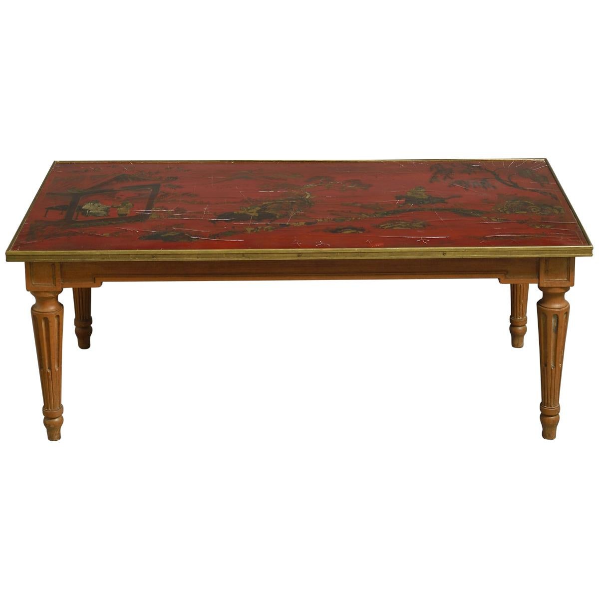 20th Century Chinese Red Crackle Lacquered Low Table at 1stDibs