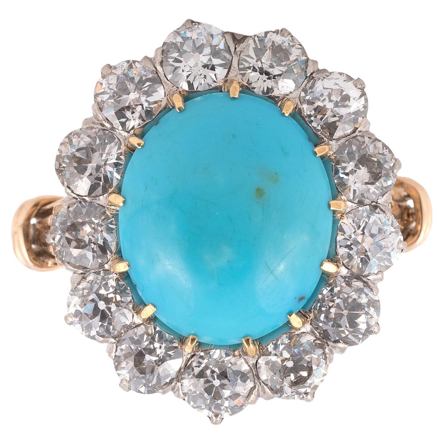 An Early 20th Century Turquoise And Diamond Cluster Ring For Sale at ...