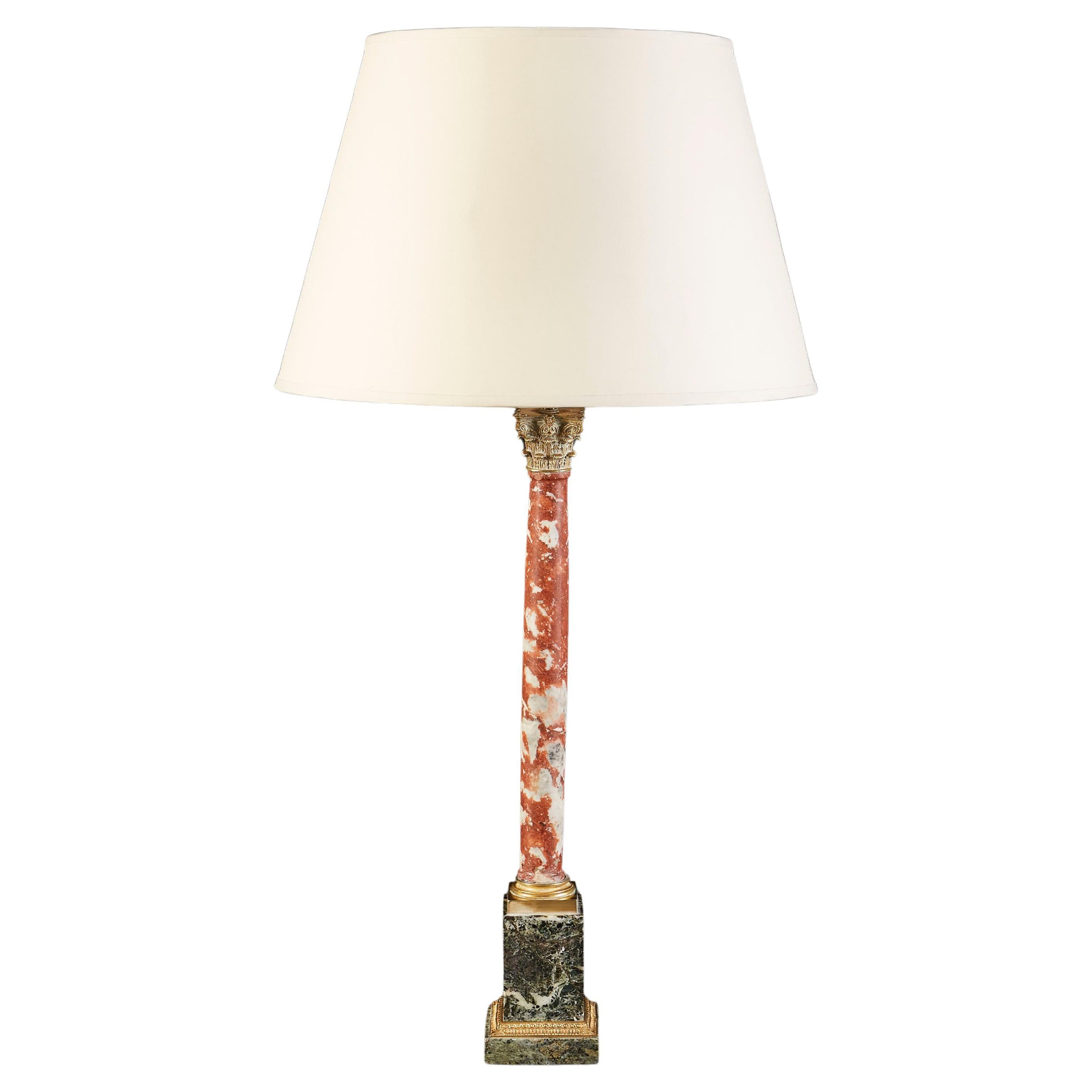 Classical Marble Column and Tole Lamp Base with Custom Shade For Sale ...