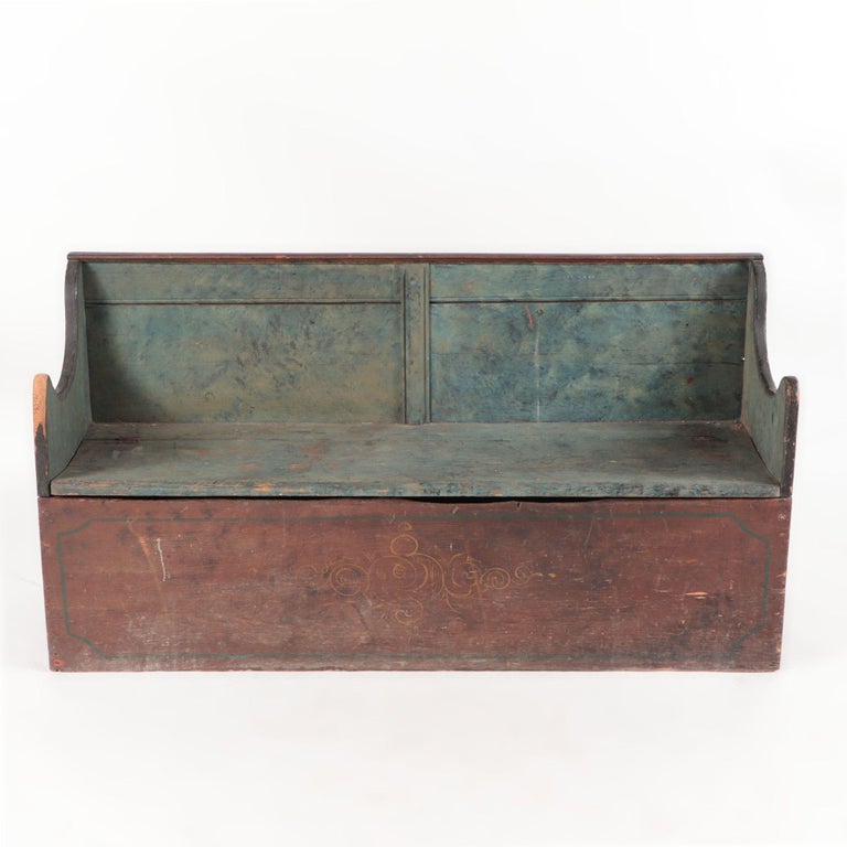 Early Nineteenth Century Paint Decorated Wood Lift Lid Storage Bench ...