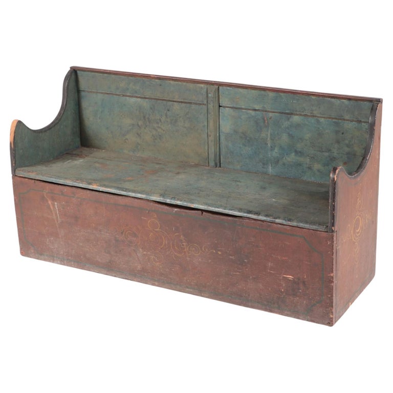 Early Nineteenth Century Paint Decorated Wood Lift Lid Storage Bench ...