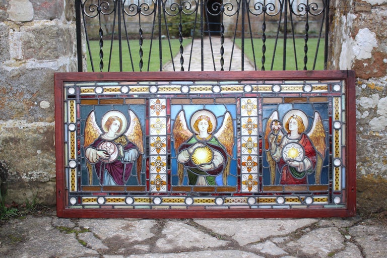 Early Victorian Hand Painted Stained Glass Church Window at 1stDibs
