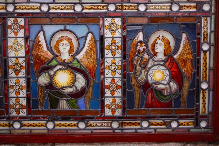 Early Victorian Hand Painted Stained Glass Church Window at 1stDibs