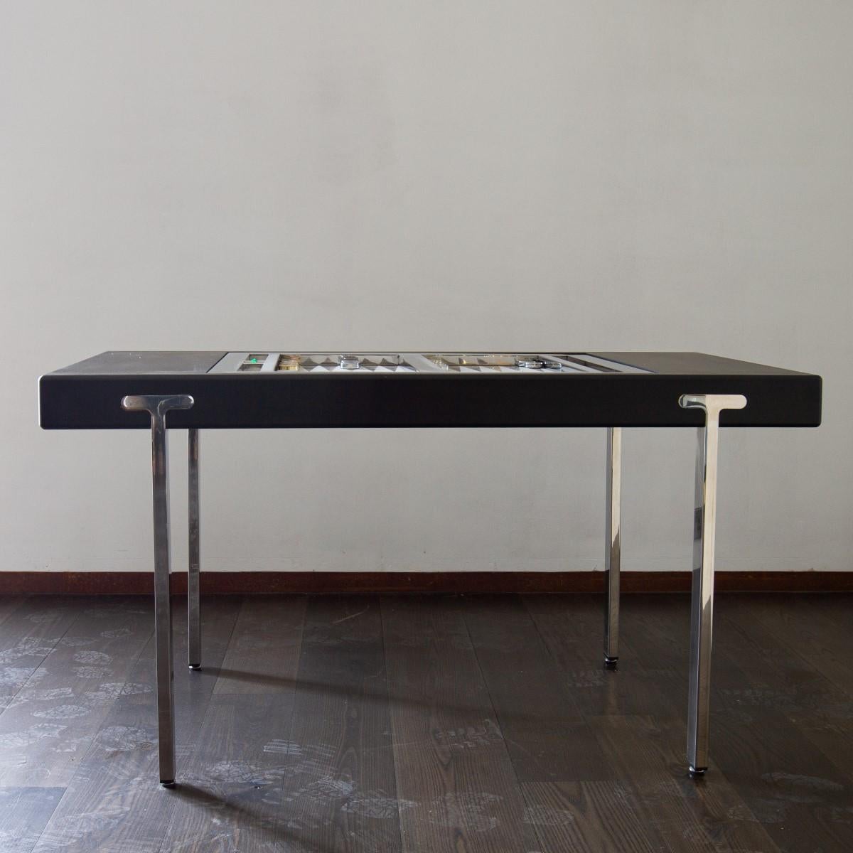 An Ebonised and Nickel Tilt Top Backgammon Table For Sale at 1stDibs