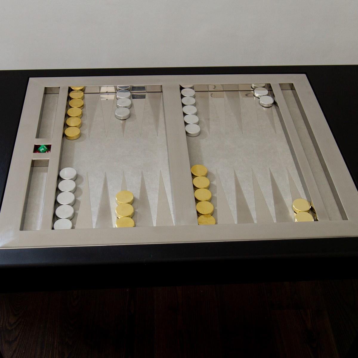 An Ebonised and Nickel Tilt Top Backgammon Table For Sale at 1stDibs