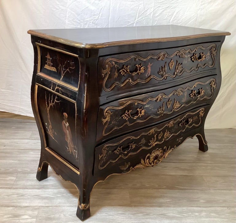 Ebonized Chinoiserie Bombe Chest For Sale at 1stDibs