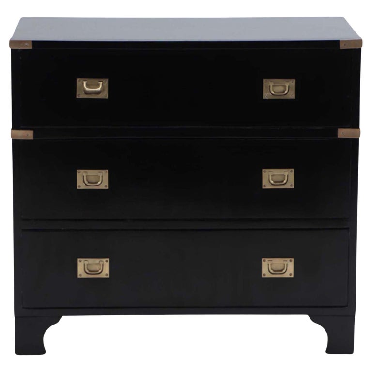 Ebonized Mahogany Brass Mounted Campaign Style Chest, circa 1940 For ...