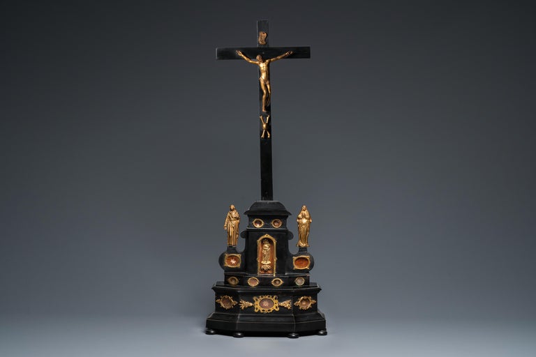 Ebony Wood and Gilt Bronze Reliquary Altar Cross After Giambologna For ...