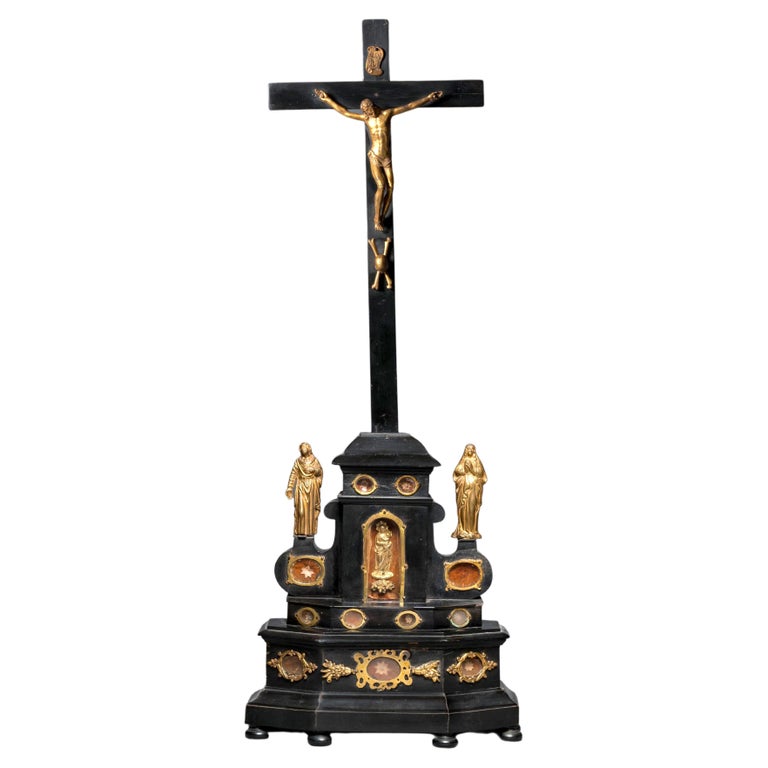 Ebony Wood and Gilt Bronze Reliquary Altar Cross After Giambologna For ...