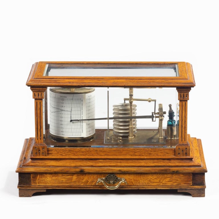 Edwardian Cased Oak Barograph with Bevelled Glass Panels For Sale at ...