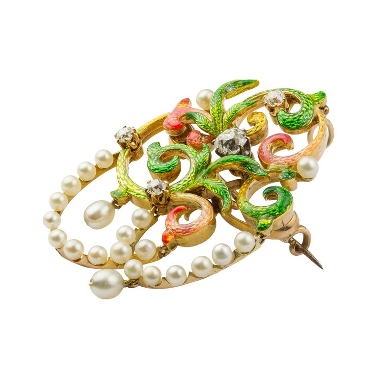 Edwardian Enamel and Natural Pearl Pendant or Brooch For Sale at 1stDibs