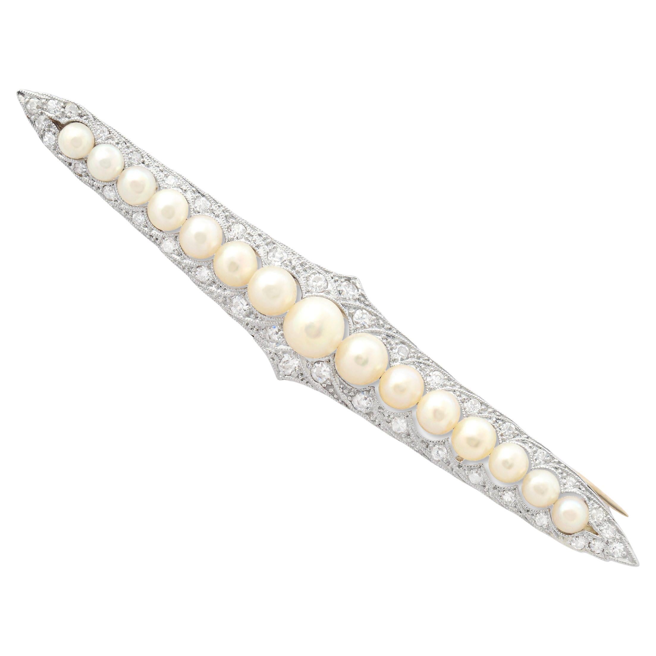 Edwardian Natural Pearl, Platinum and Diamond Brooch For Sale at 1stDibs