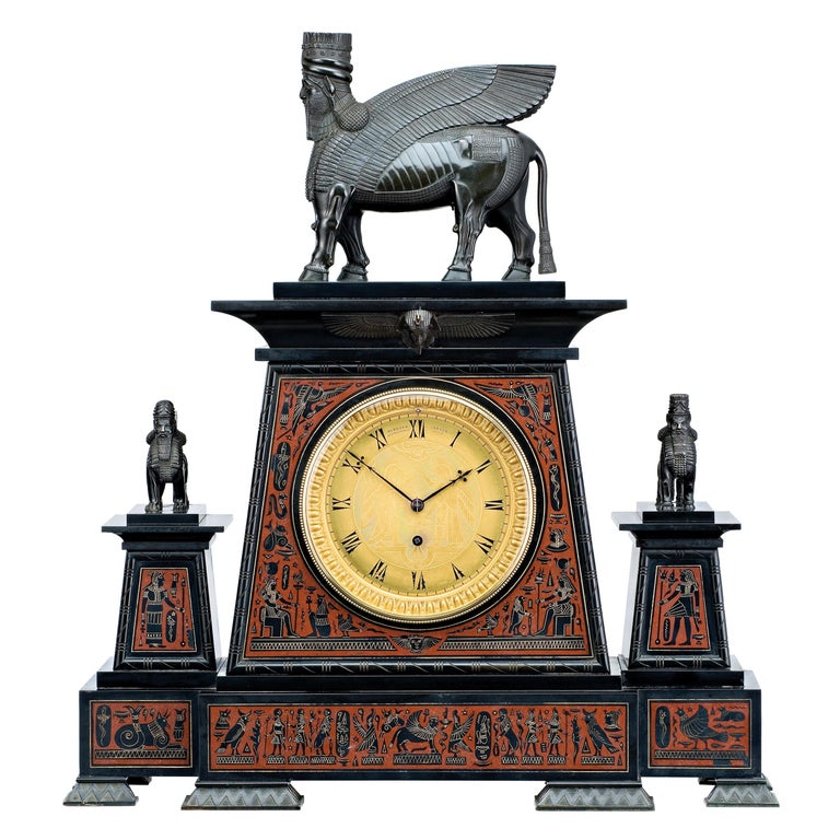 Egyptian Revival Bronze and Marble Mantel Clock by Webster, London ...
