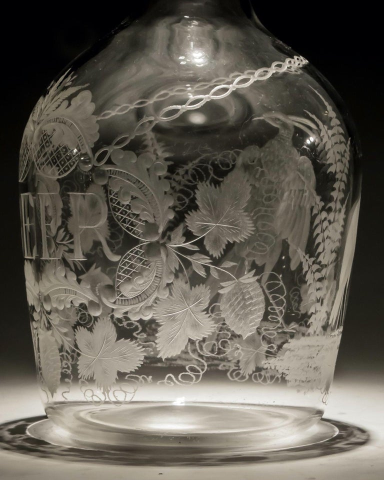 Elaborate Engraved George III Magnum Beer Decanter For Sale at 1stDibs