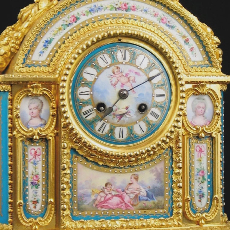 Elaborate Gilt Bronze and Sèvres-style Porcelain Mantel Clock, circa ...