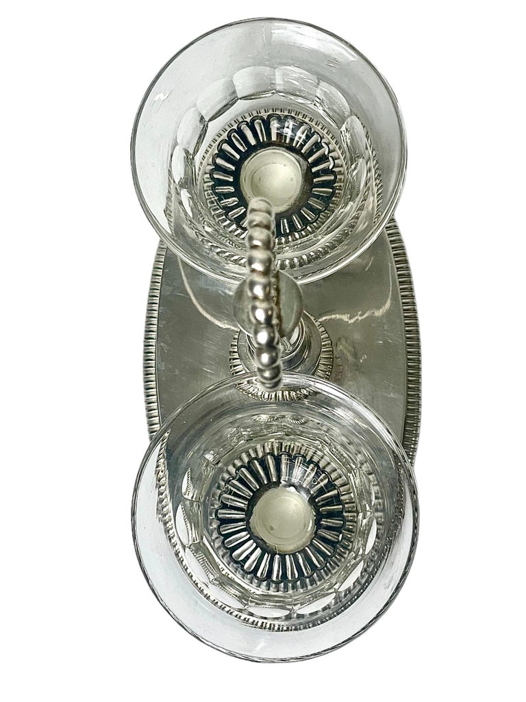 Elegant Double Salt Cellar in Silver and Cut Crystal For Sale at 1stDibs