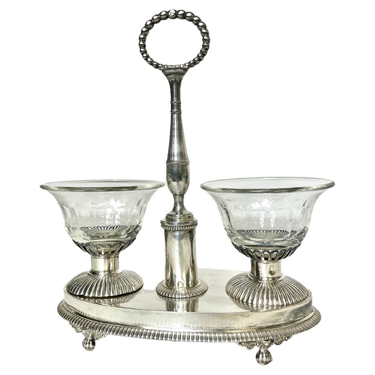 Double Salt Cellar in Silver and Cut Crystal For Sale at 1stDibs