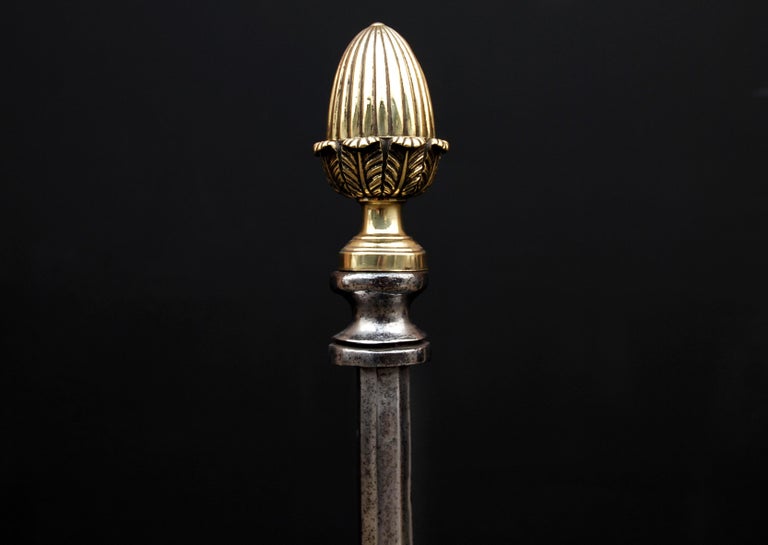 Elegant Pair of English Andirons with Brass Acorn Finials For Sale at ...