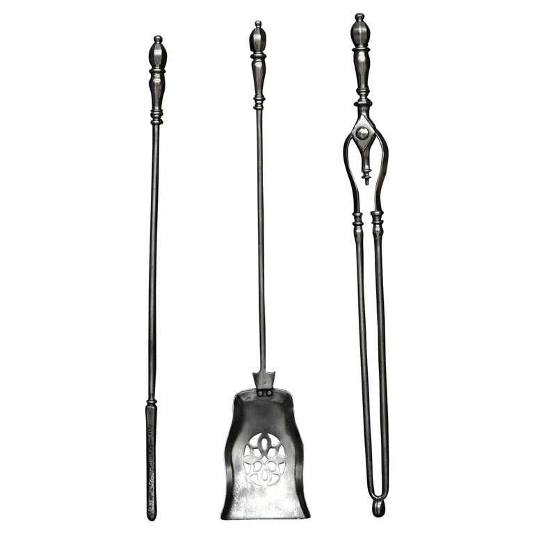 Elegantly Shaped Set of Steel Firetools For Sale at 1stDibs