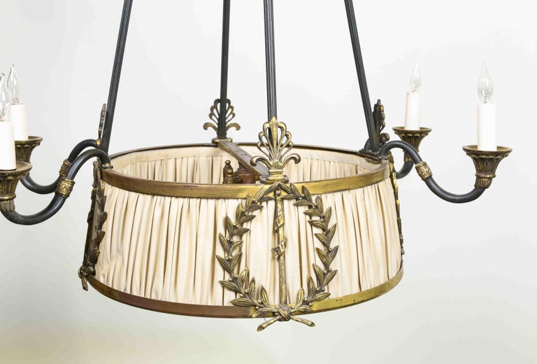 Empire Bronze, Gilt Bronze and Silk Chandelier For Sale at 1stDibs