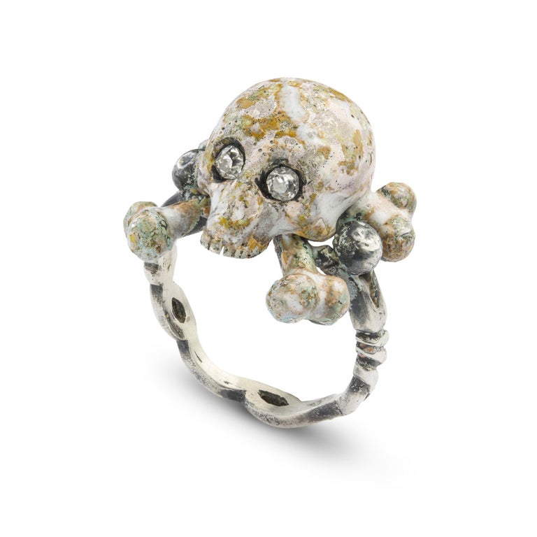 Enamel and Diamond Skull Ring at 1stDibs